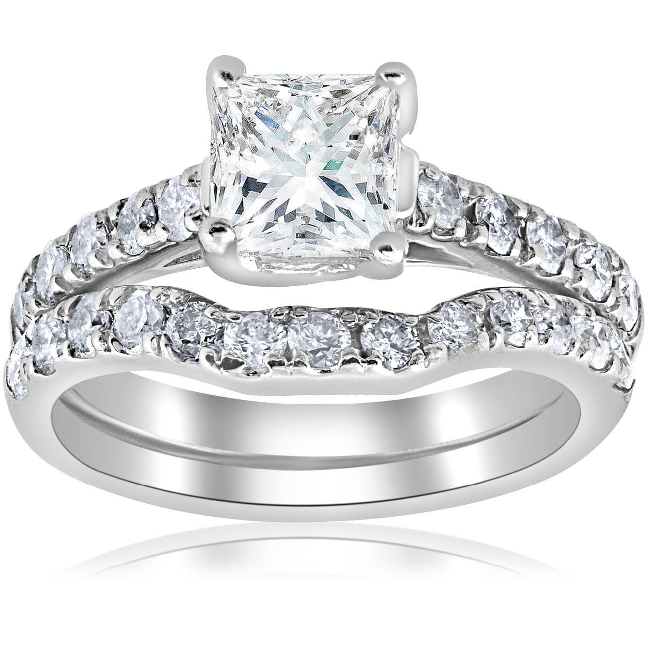 Princess Cut Diamond Engagement Wedding Ring Set 1 1/2ct | Etsy