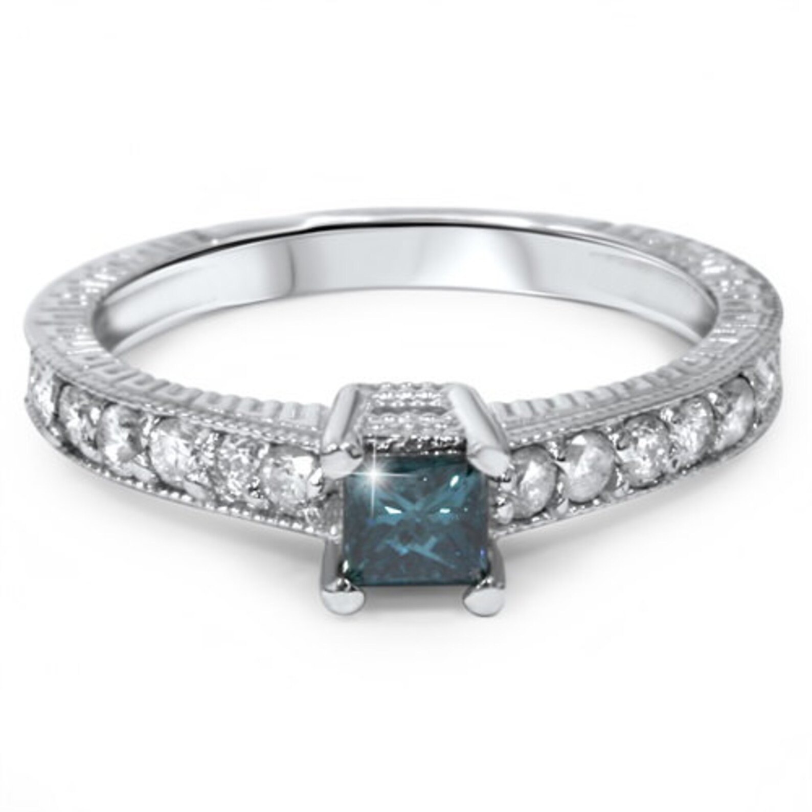 Blue Diamond Engagement Ring Princess Cut Blue Diamond Ring - Etsy