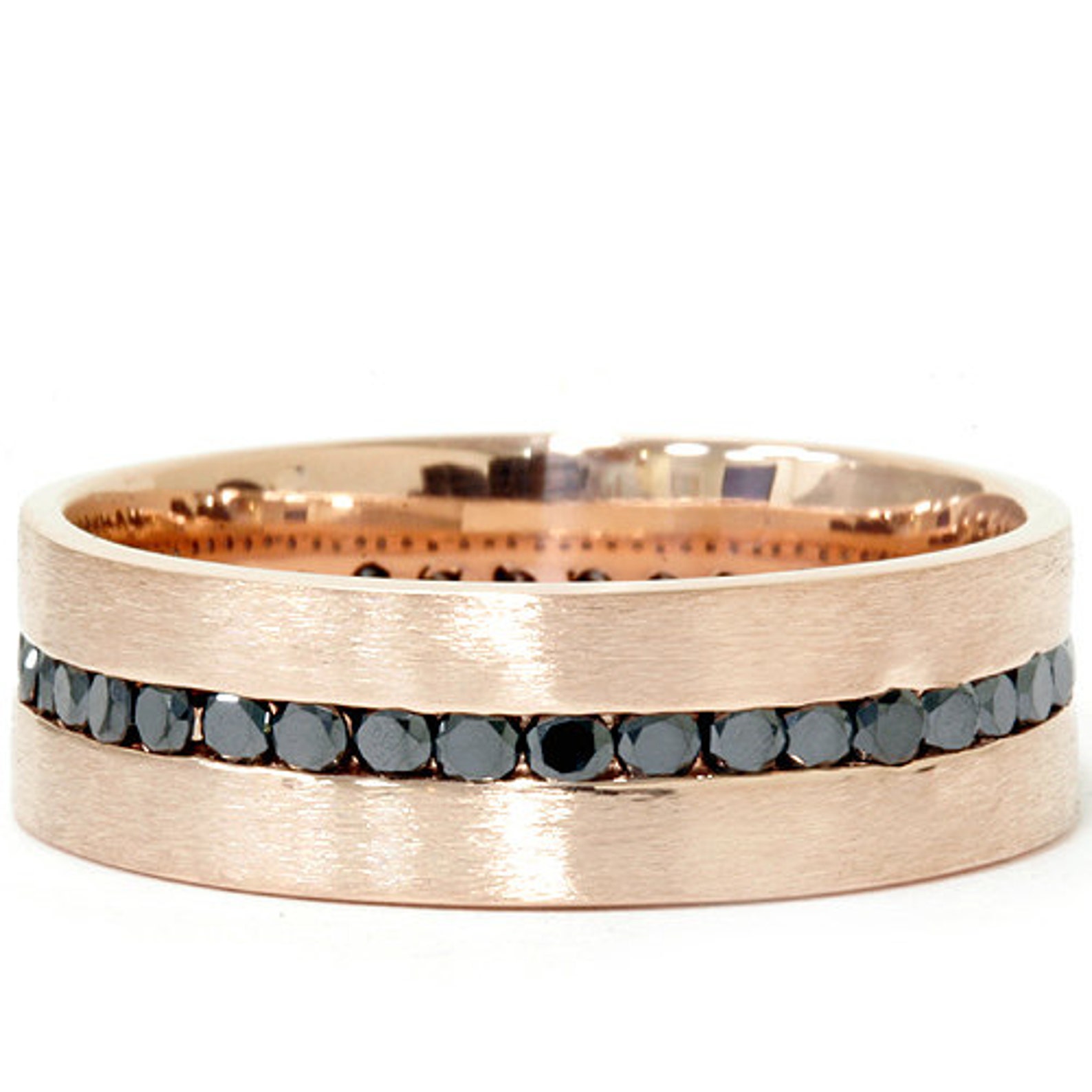 Rose Gold 1.50CT Black Diamond Channel Set 8MM Brushed Wedding - Etsy