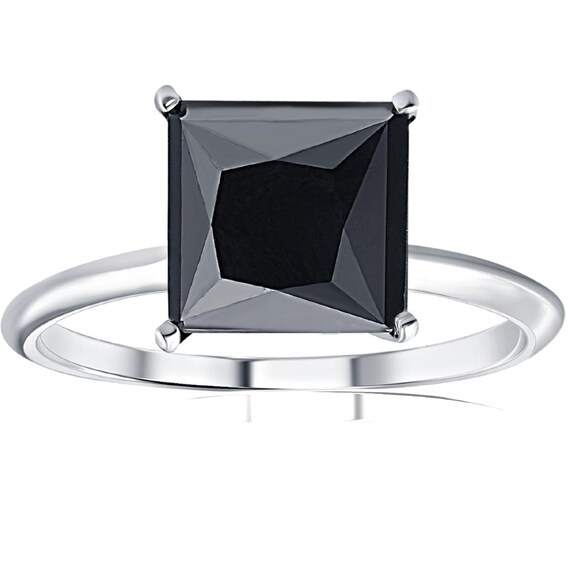 Pompeii 3ct Black Moissanite Princess Cut Solitaire Engagement Ring 14k White Gold Etsy