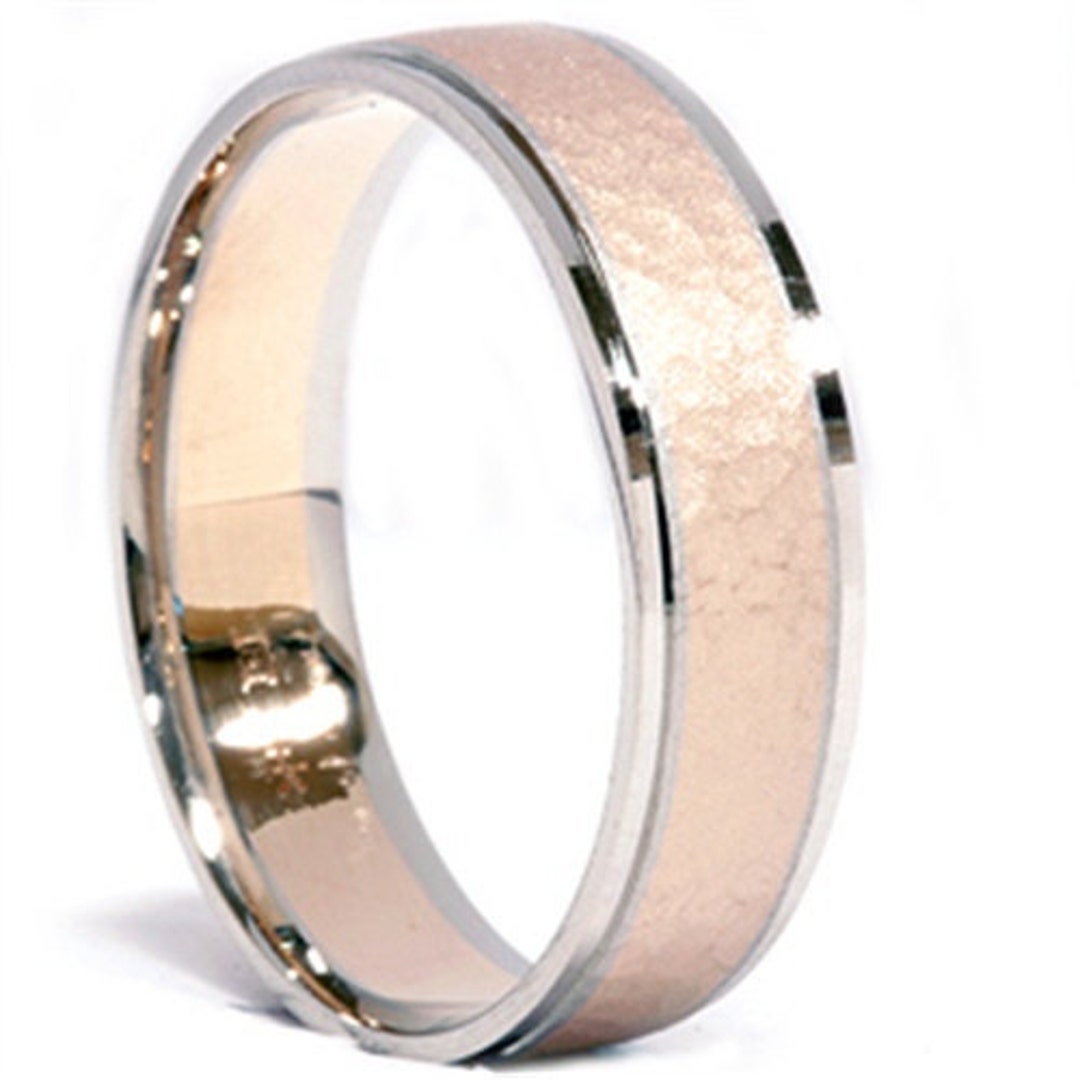 Mens Two Tone 14K Gold Hammered Wedding Ring Band - Etsy