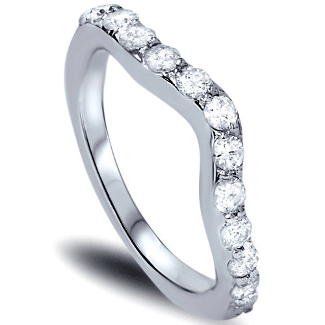 Notched Diamond Wedding Ring .55CT Curved Anniversary Guard | Etsy