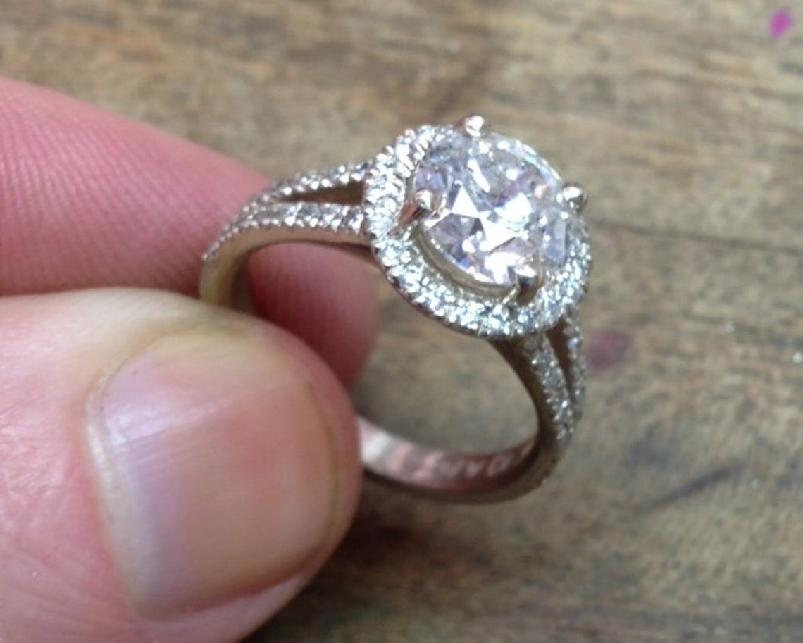 Diamond Engagement Ring Halo Split Shank Engagement Ring 14K - Etsy