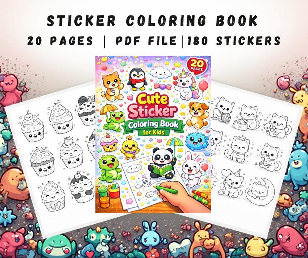 20 Coloring Pages (180 Stickers), Instant Download, Printable, PDF File ...