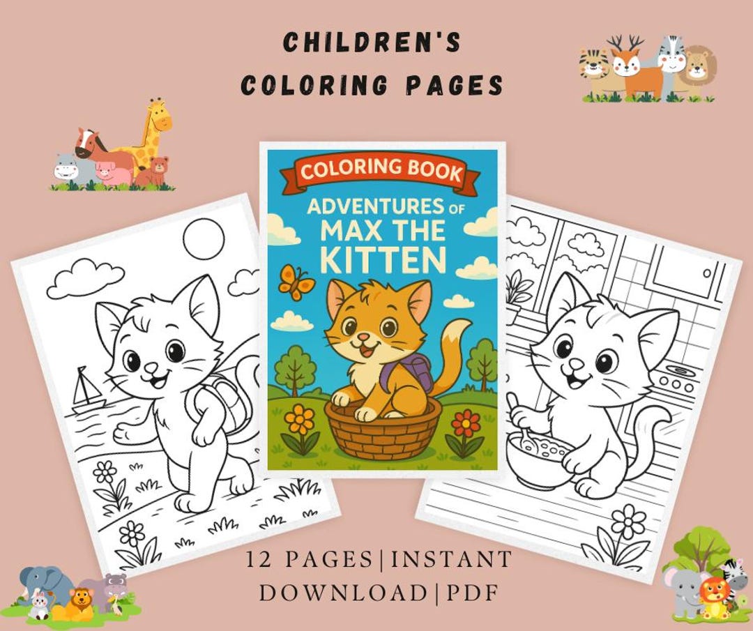 12 Little Kitten Coloring Pages - Instant Download, Coloring Pages for ...