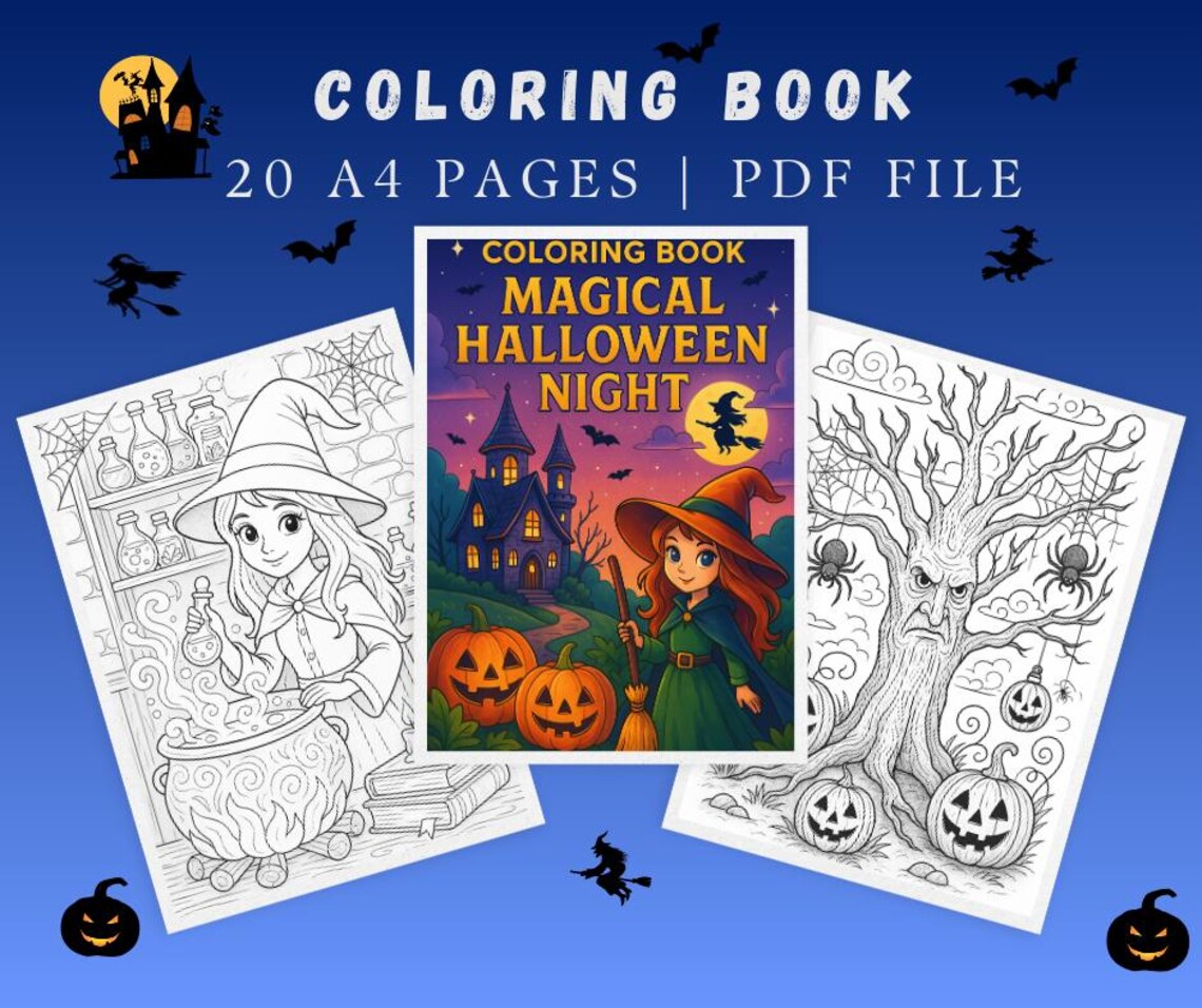 Magical Halloween Nights Coloring Page (20 PDF Pages) – Instant ...