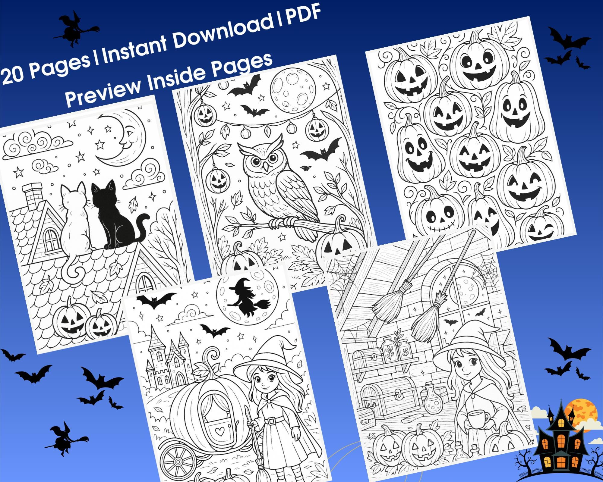 Magical Halloween Nights Coloring Page (20 PDF Pages) – Instant ...