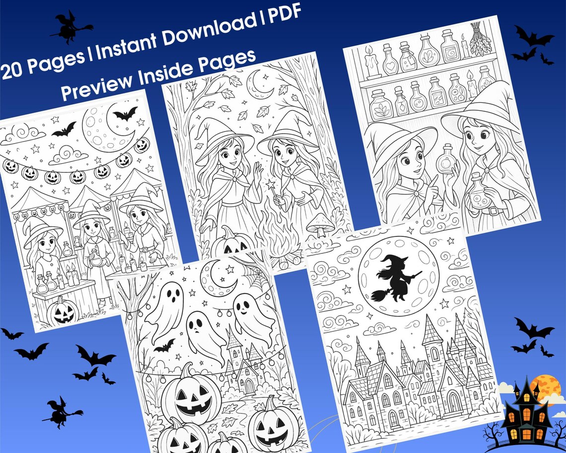 Magical Halloween Nights Coloring Page (20 PDF Pages) – Instant ...