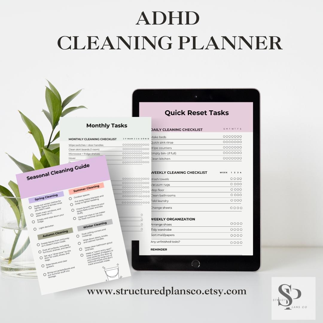 ADHD Cleaning Planner, Editable Checklist, Room-by-room, Daily, Weekly ...