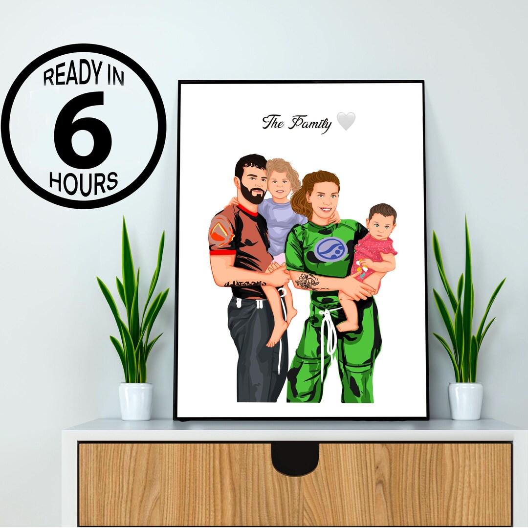 Custom Family Cartoon Portrait: Personalized Digital Illustration - Etsy