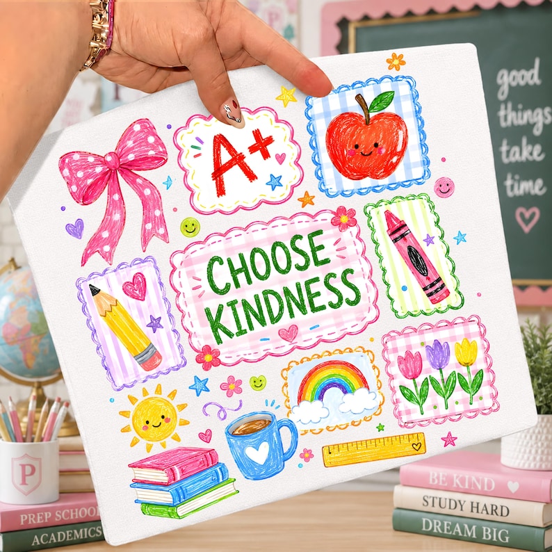 Back to School Png Choose Kindness Teacher Png Coquette Doodle, Teacher ...