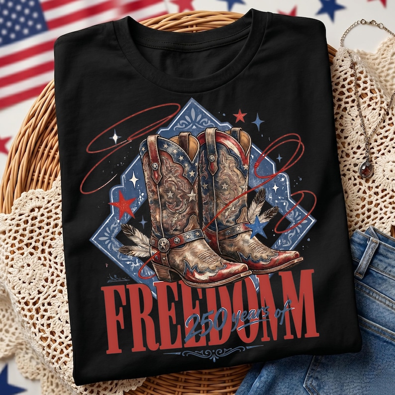 Freedom 250 Years PNG, Patriotic Western Boots Sublimation Design ...