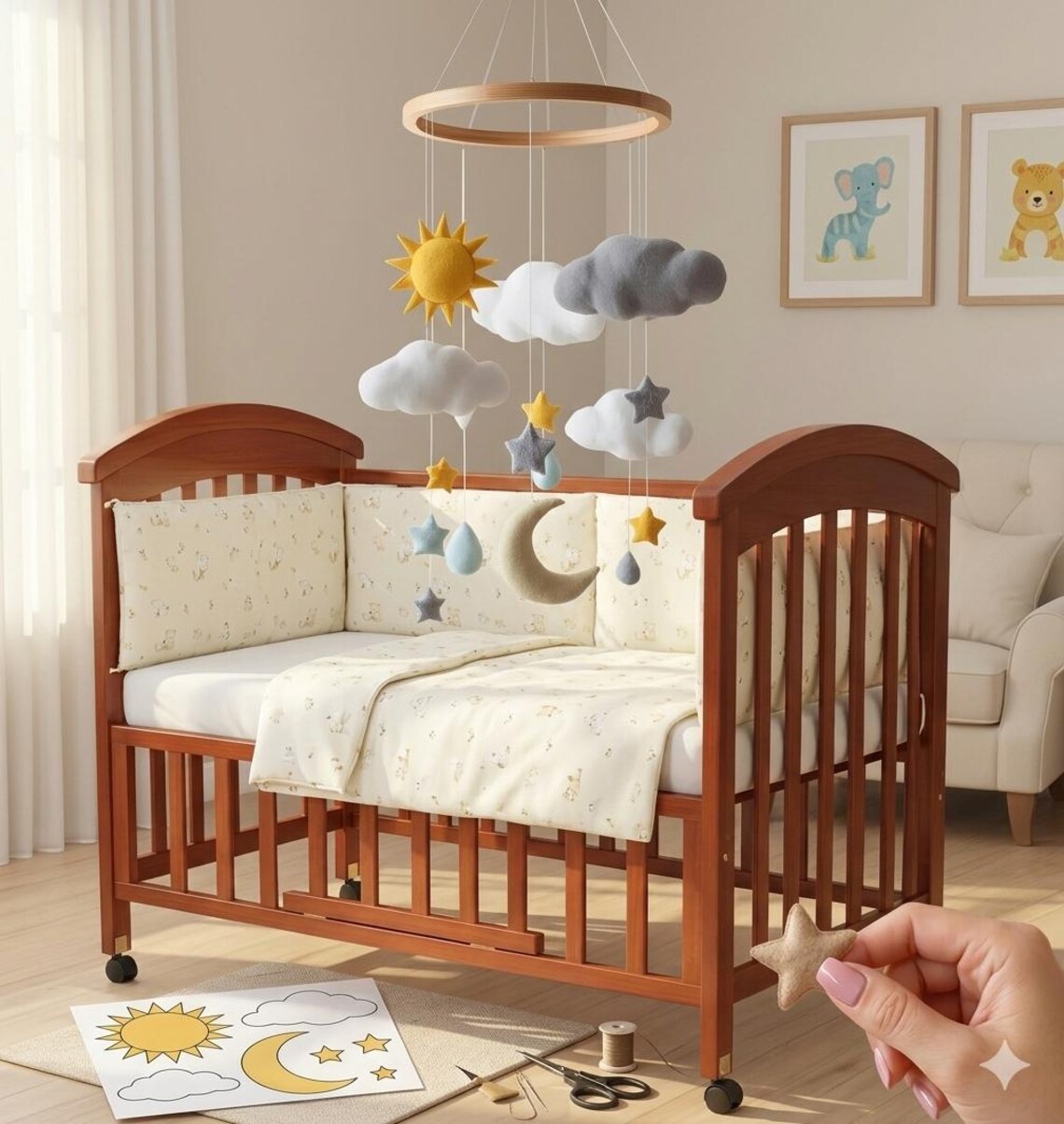 Handmade Sky Felt Baby Mobile: Sun, Moon & Stars (PDF ) - Etsy