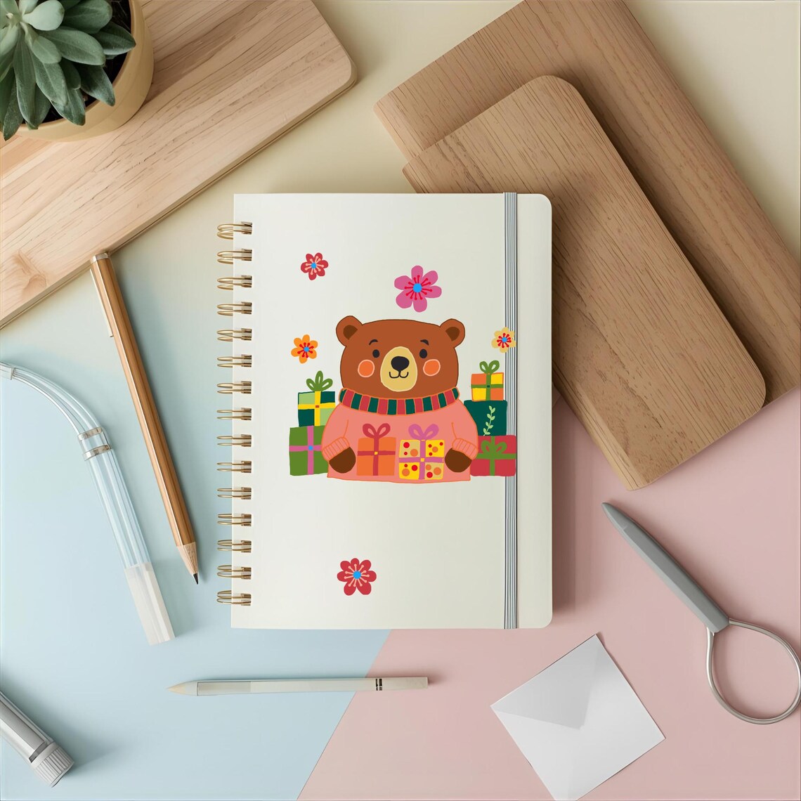 Happy New Year Bear 2026 | Cute Bear With Gifts Illustration | Festive ...