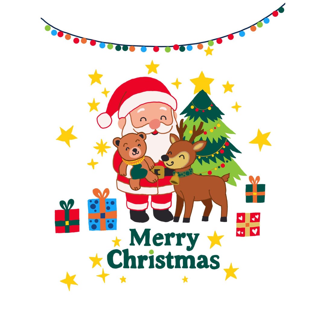 Santa and Friends Christmas Clipart | Cute Santa PNG | Holiday Digital ...