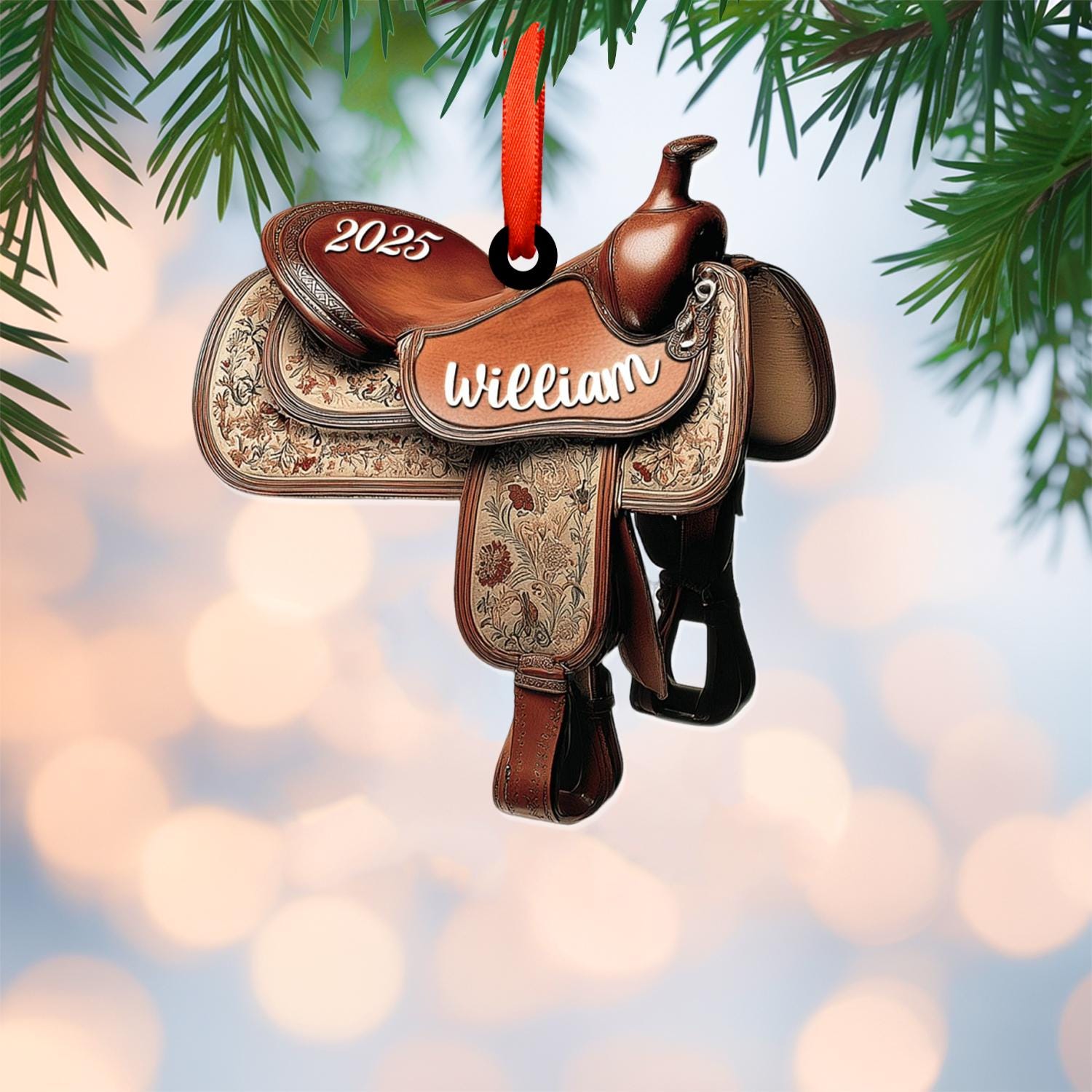 Personalized Western Saddle Ornament, Tree Hanging Decor, Horse Saddle ...