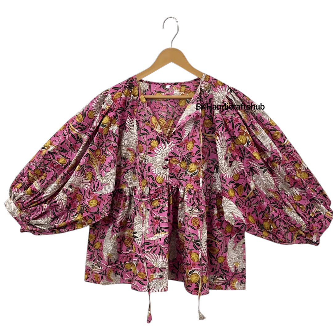 Summer Cotton Tunic Top | Indian Print Balloon Sleeve Blouse | Bohemian ...