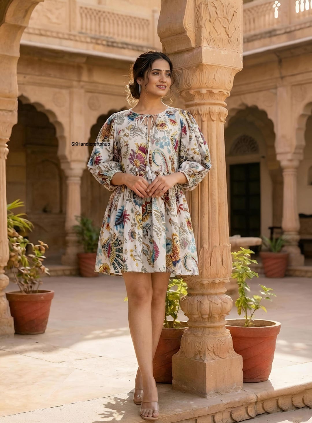 Block Print Cotton Mini Dress | Floral Midi Dress | Handblock Summer ...