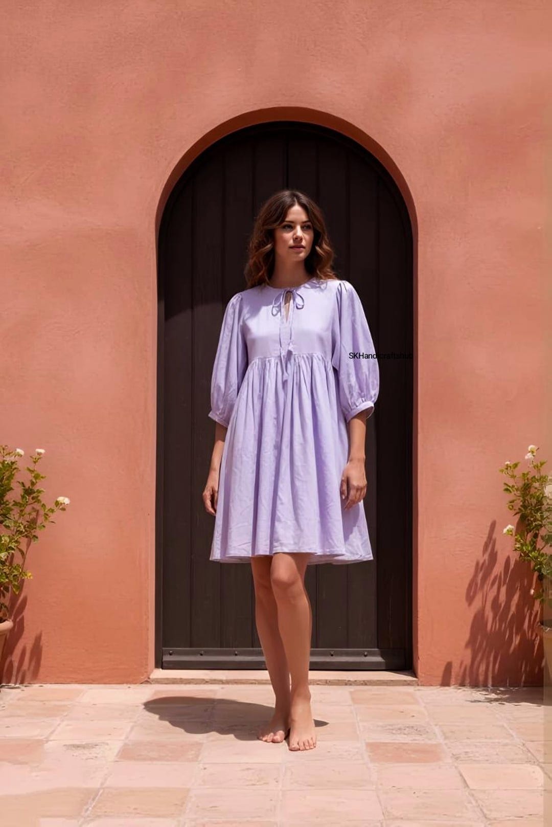 Lavender Linen Mini Dress for Women, Easy Fit Summer Dress, Casual ...