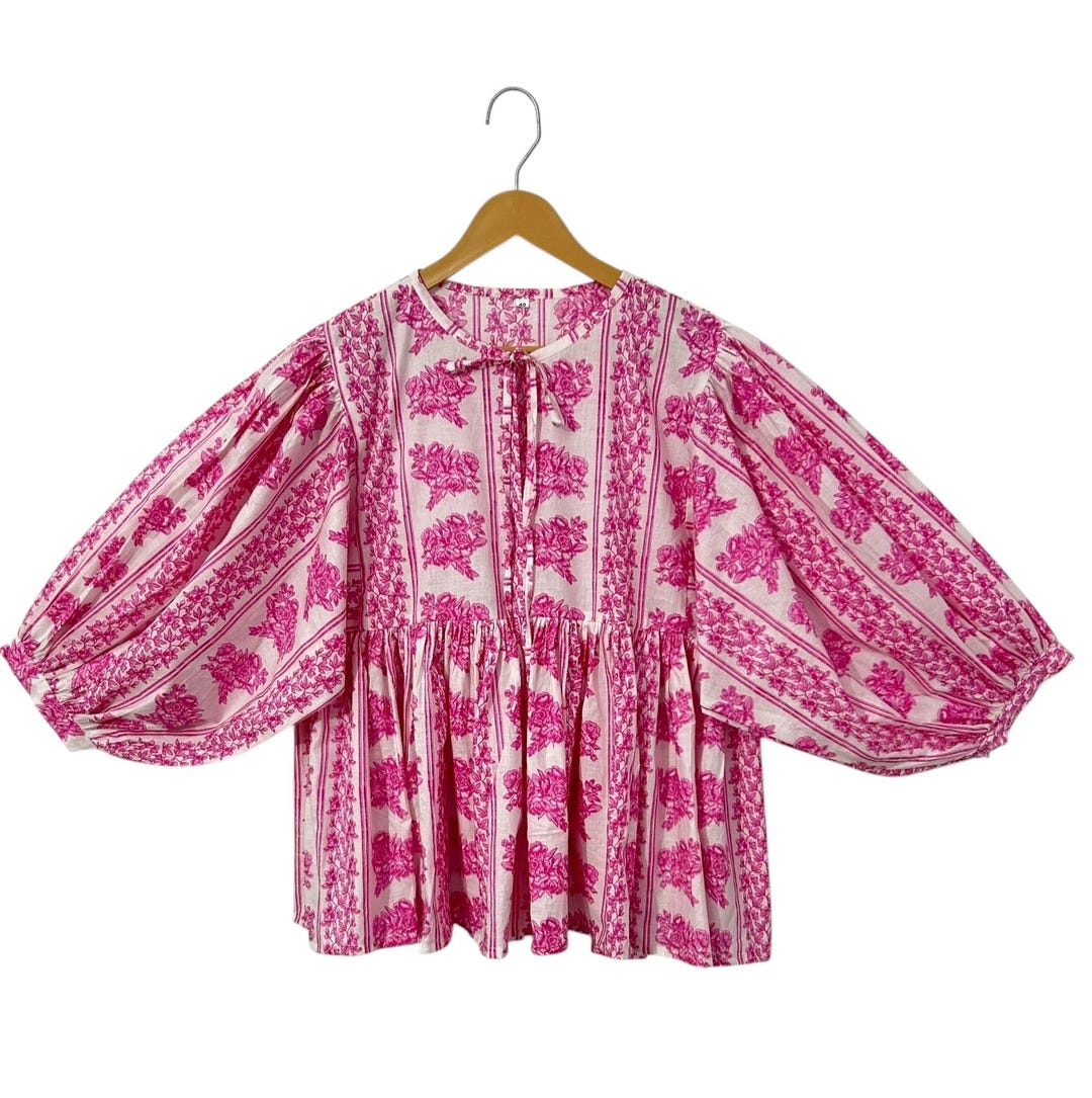 Summer Cotton Tunic Top | Indian Print Balloon Sleeve Blouse | Bohemian ...