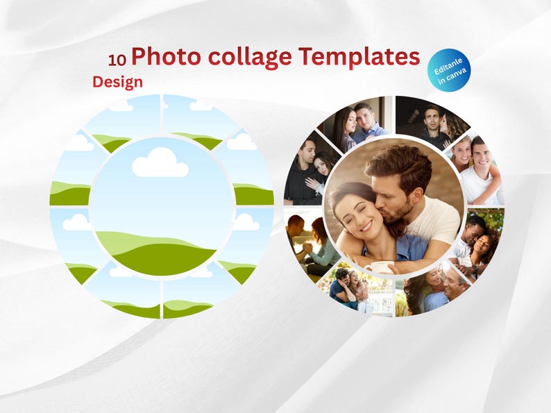 Round Photo Collage Canva Templates | 10 Circle Layouts | Valentine's ...