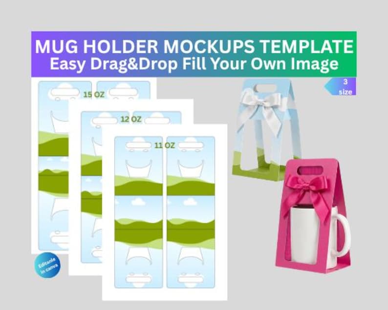 Mug Holder Mockup Template Bundle, 11oz 12oz 15oz Mug Carrier Packaging ...