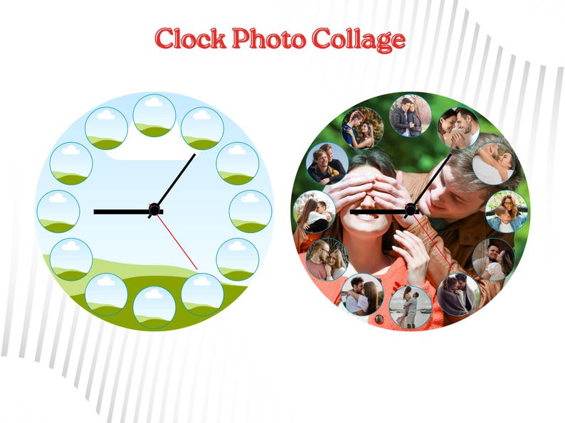 Clock Photo Collage Template, Editable Wall Clock Design, 24 Photo ...