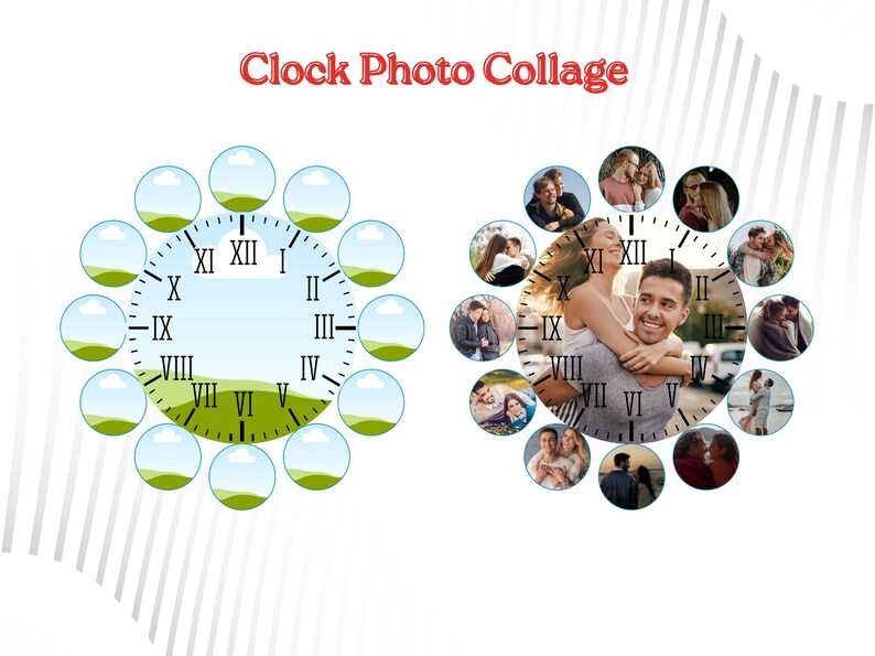 Clock Photo Collage Template, Editable Wall Clock Design, 24 Photo ...