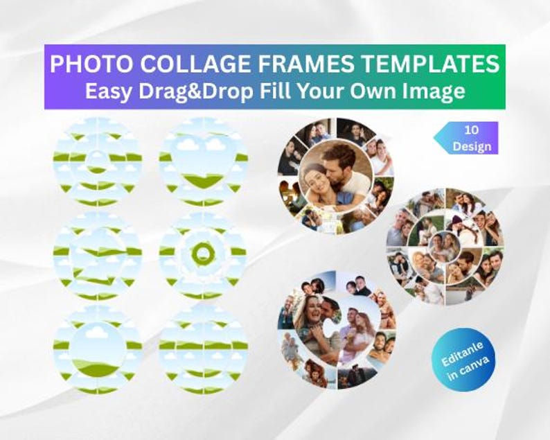 Round Photo Collage Canva Templates | 10 Circle Layouts | Valentine's ...