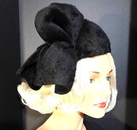 Black Melusine Furry Felt Fashion Hat made in Czechso… - Gem