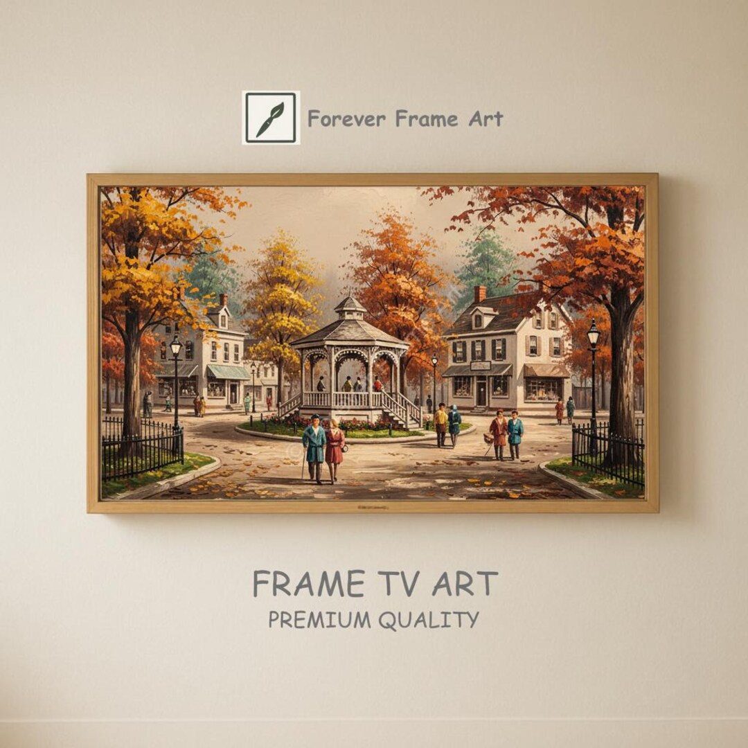 Vintage Autumn Town Square Oil Painting Digital Art for Samsung Frame ...