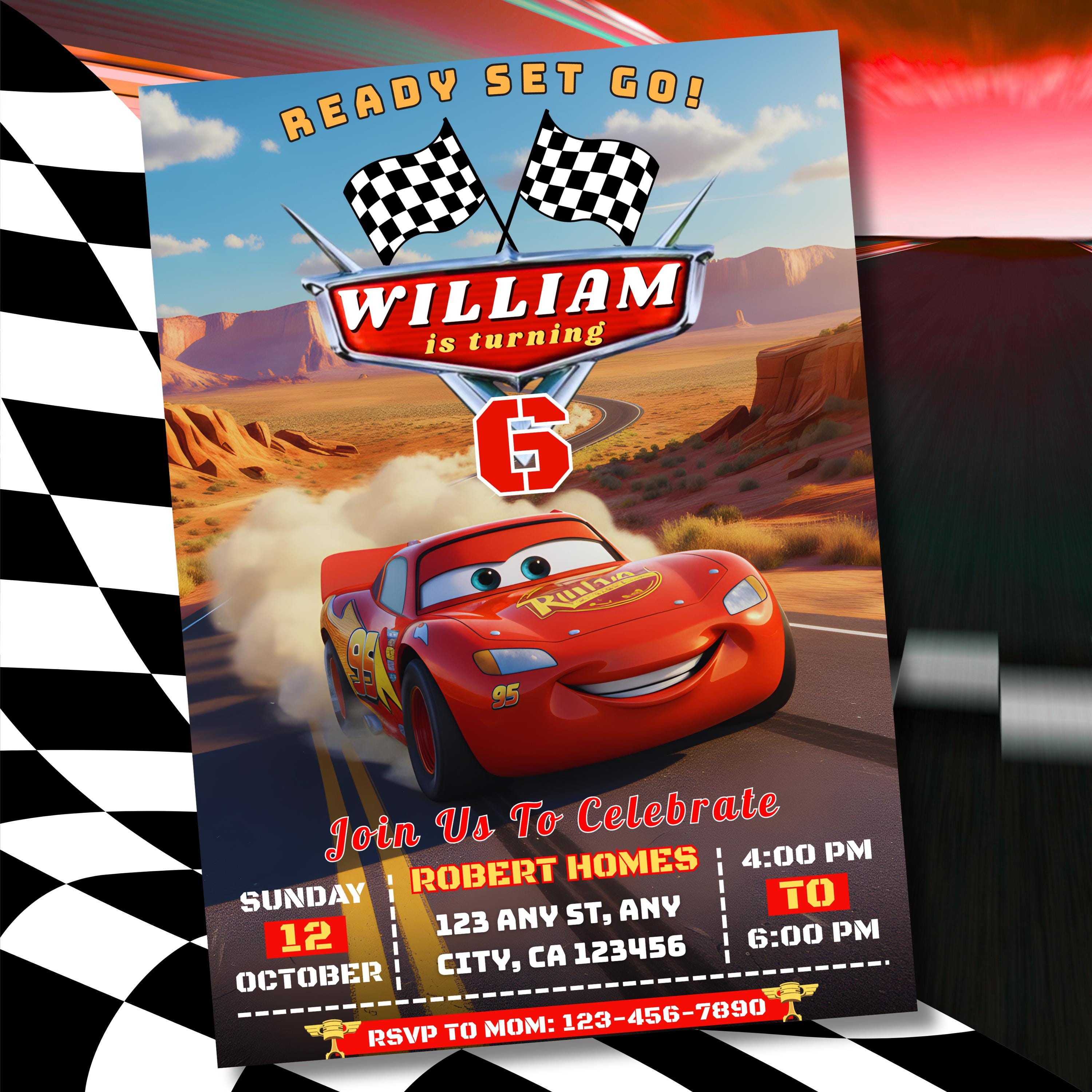 Cars Birthday Invitation, Lightning Mcqueen & Mater Editable Canva ...