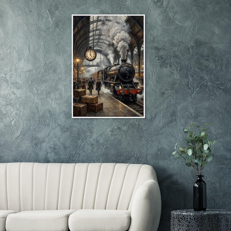 Vintage Train Station Print, Steam Engine Oil Painting, Dark Academia ...