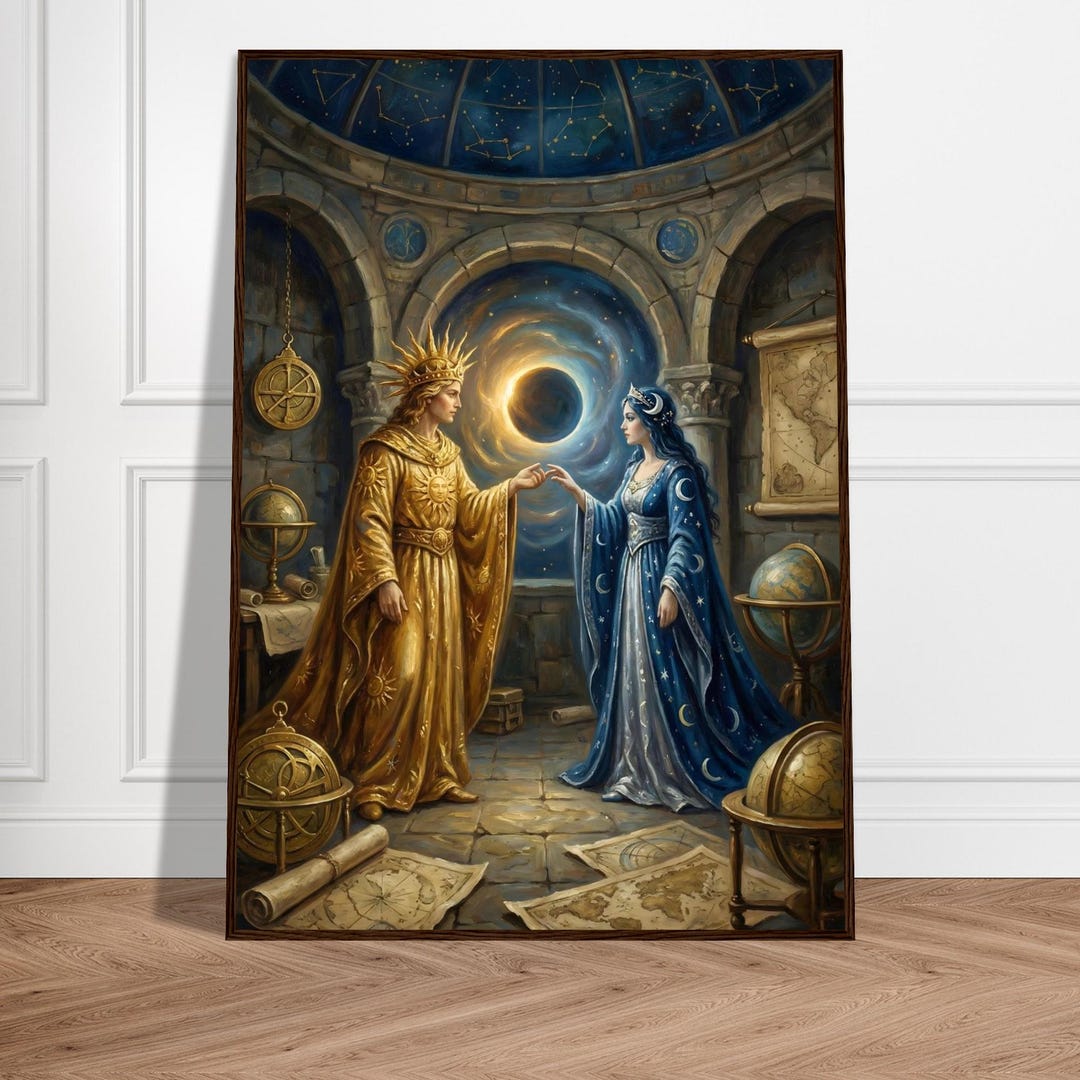 Mystic Celestial Couple Poster - Surreal Sun King & Moon Queen Art ...