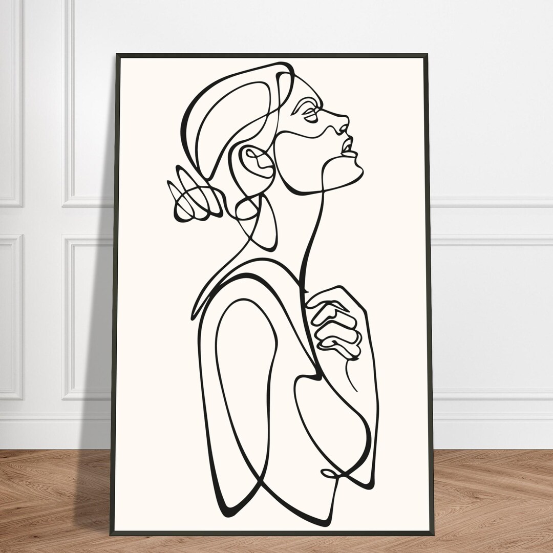 One Line Lady Abstraction Framed Poster - Black Aluminum Frame & Semi ...