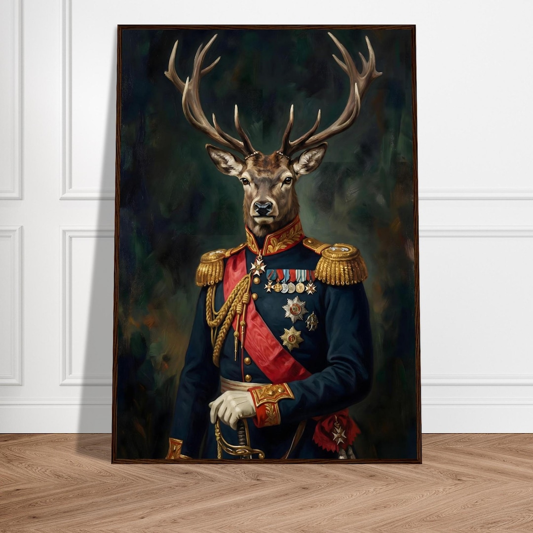 Vintage Stag Portrait Print, General Deer in Military Uniform ...