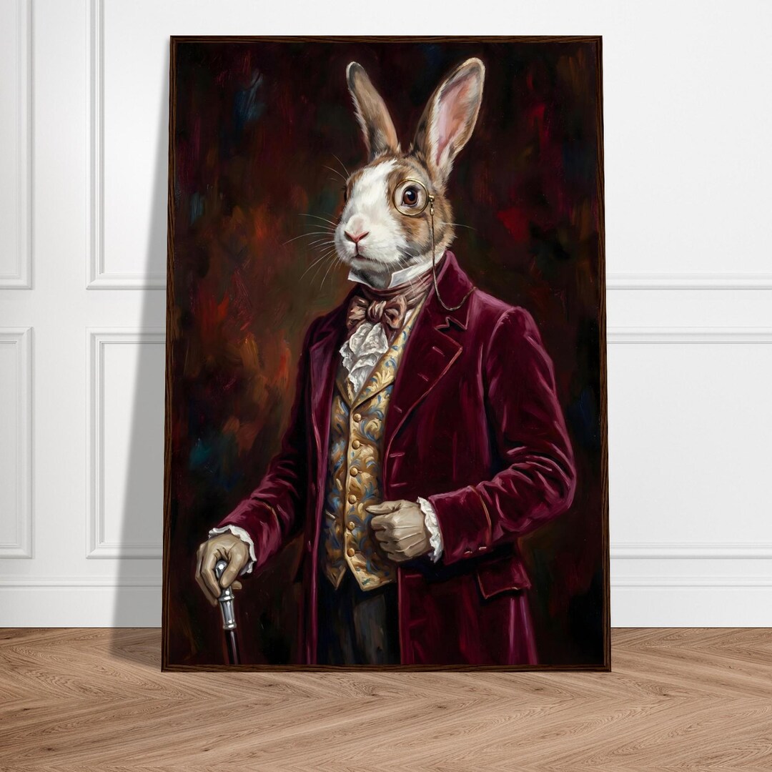 Vintage Rabbit Portrait Print, Dandy Hare in Velvet Suit, Victorian ...