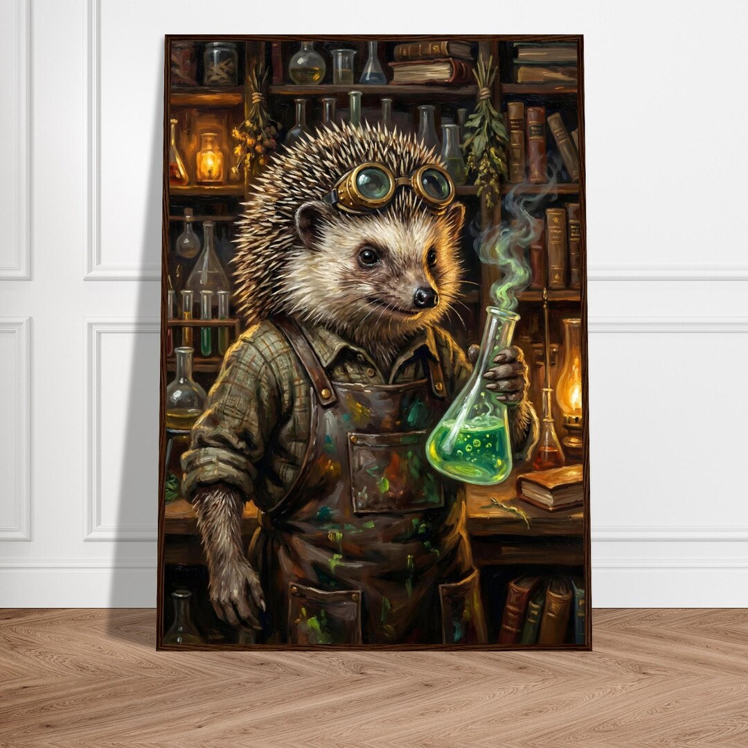 Vintage Hedgehog Portrait Print, Alchemist Animal With Potion ...