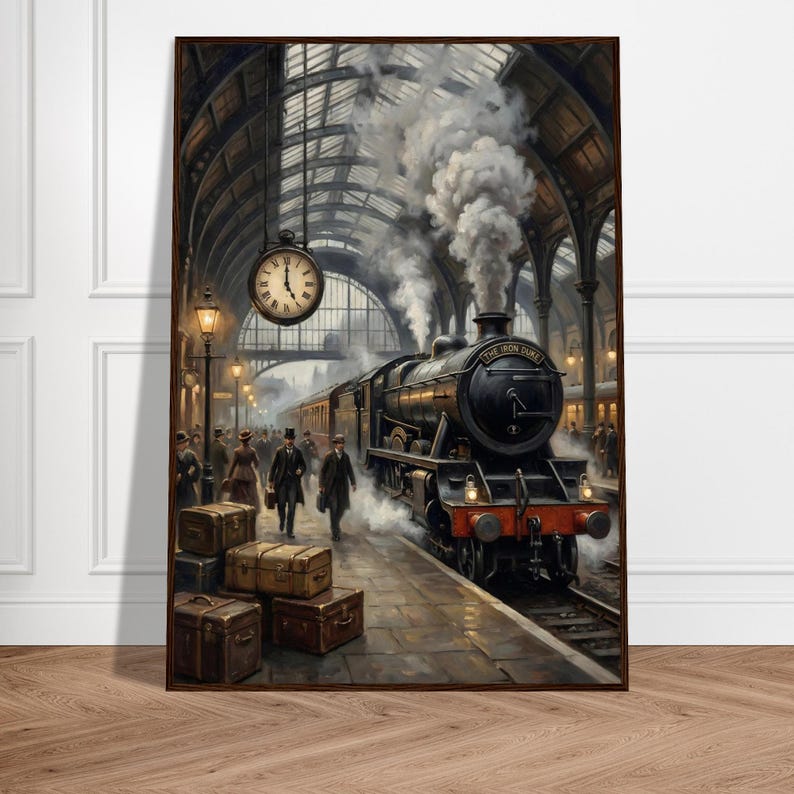 Vintage Train Station Print, Steam Engine Oil Painting, Dark Academia ...