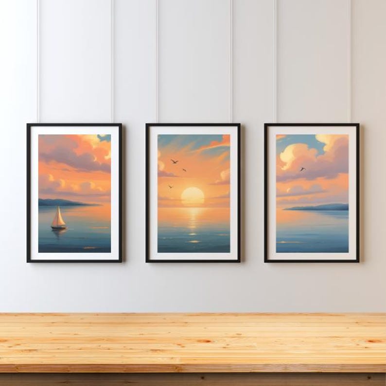 Ocean Wall Art, Coastal Window View Print, Serene Seascape Illustration, Sunset Beach Decor ...