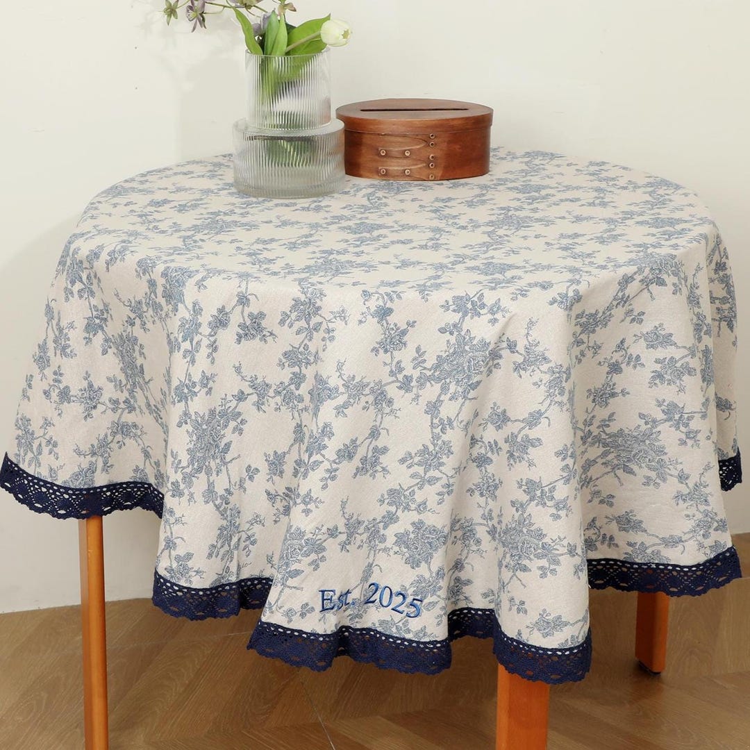 Personalized Cotton Linen Tablecloth, Custom Size & Embroidered ...