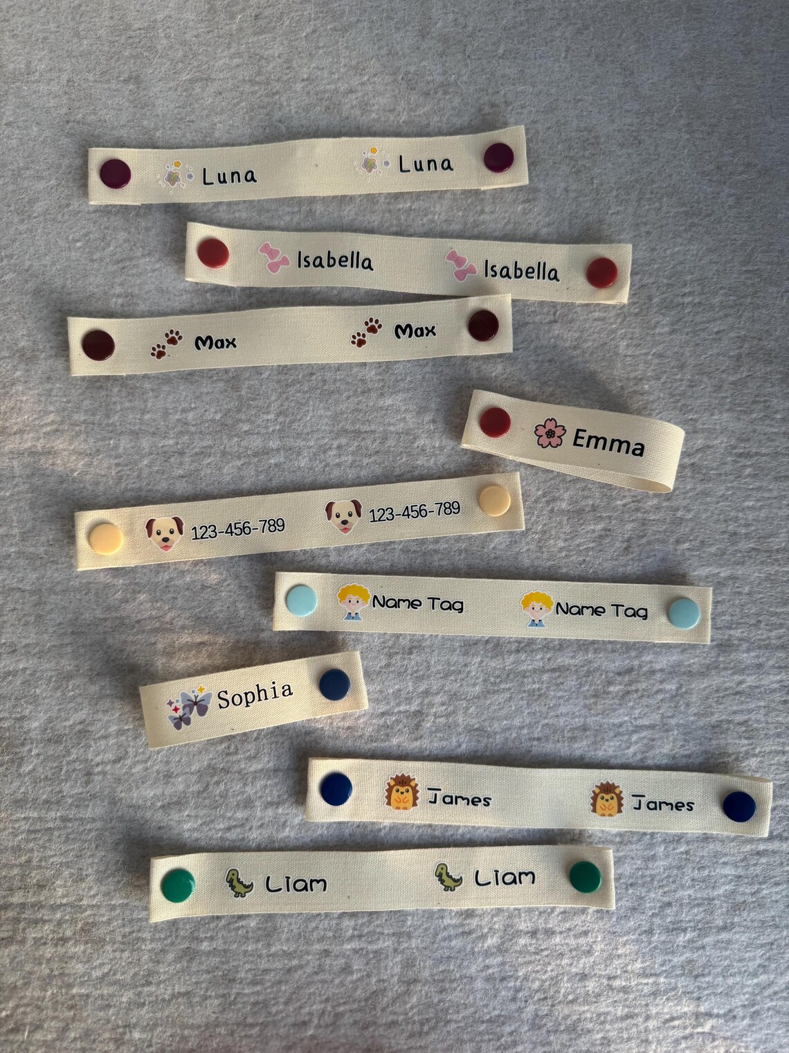 Personalized Snap-on Name Tags for Kids (set of 10), Custom Cotton ...