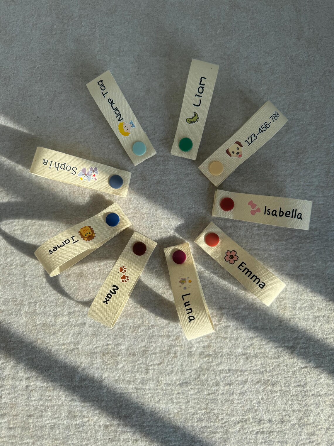 Personalized Snap-on Name Tags for Kids (set of 10), Custom Cotton ...