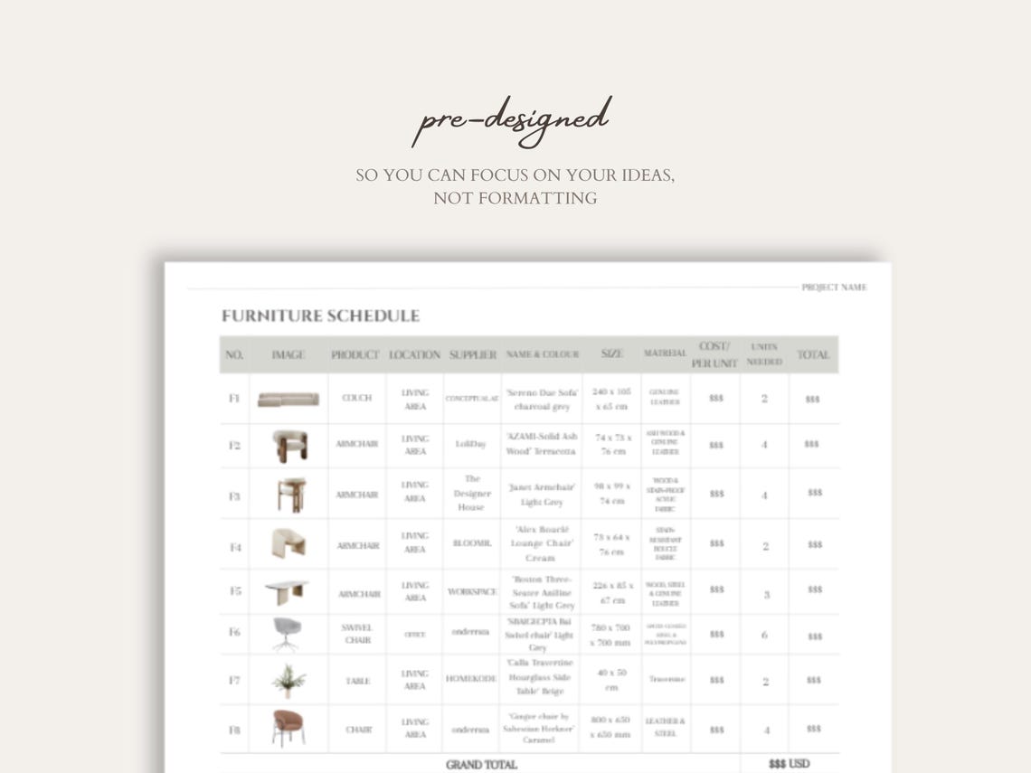 Forma Editable FFE Schedule Template: Interior Design Specification ...