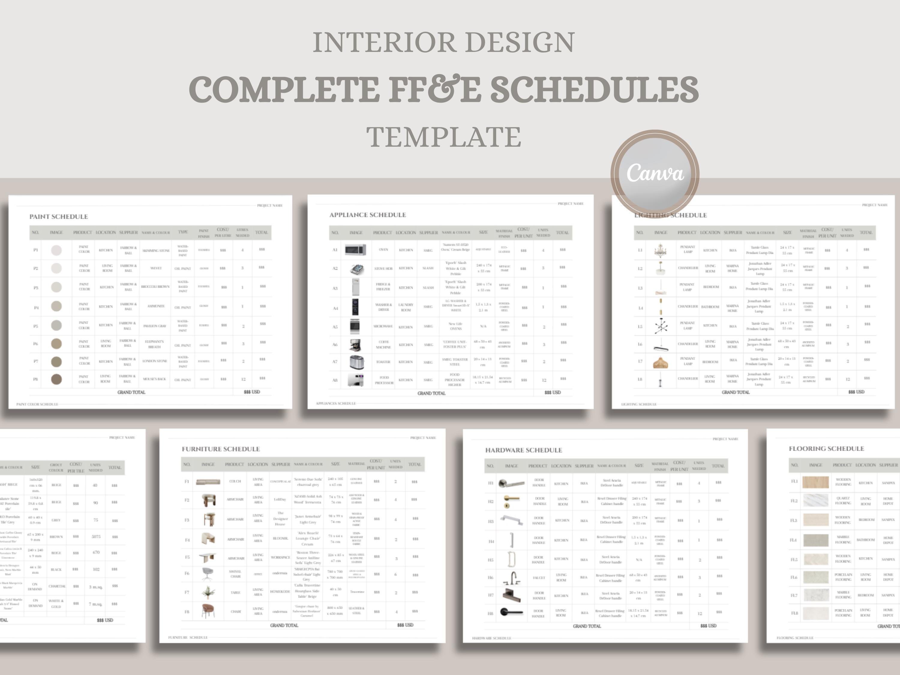 Forma Editable FFE Schedule Template: Interior Design Specification Sheet (canva) - Etsy