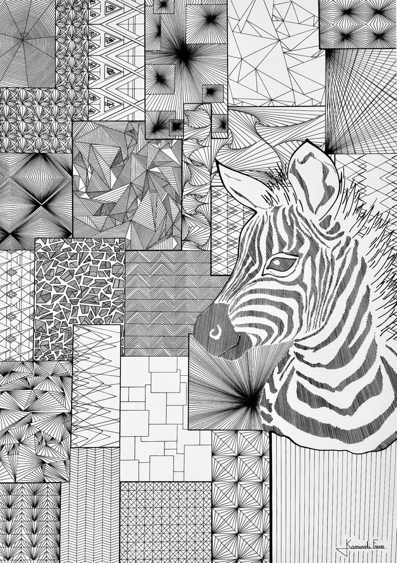 Zebra Zentangle Poster - Instant Download - Unique Art Print ...
