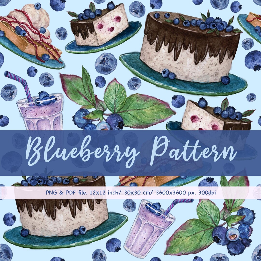 Blueberry Watercolor: Digital Pattern for Craft and Design Projects ...