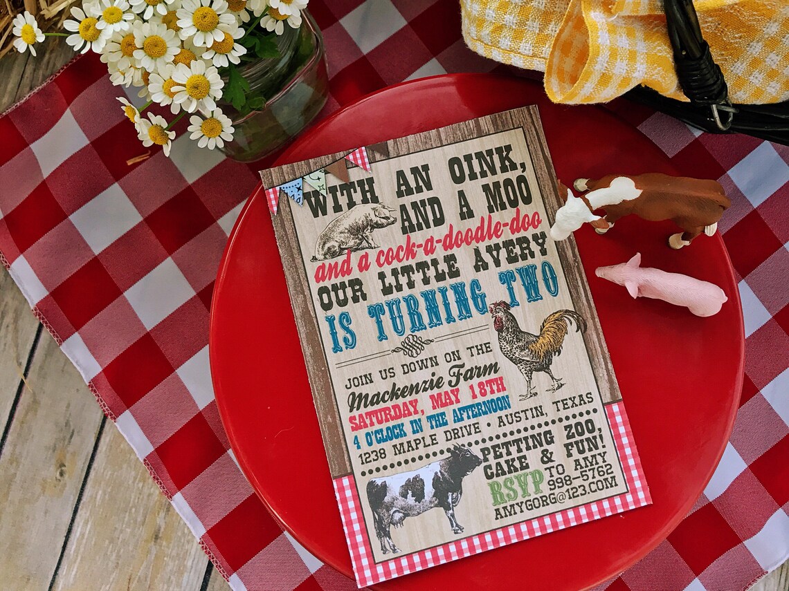 Farm Birthday Invitations, Farm Party Invitation, Barnyard Party, Farm ...