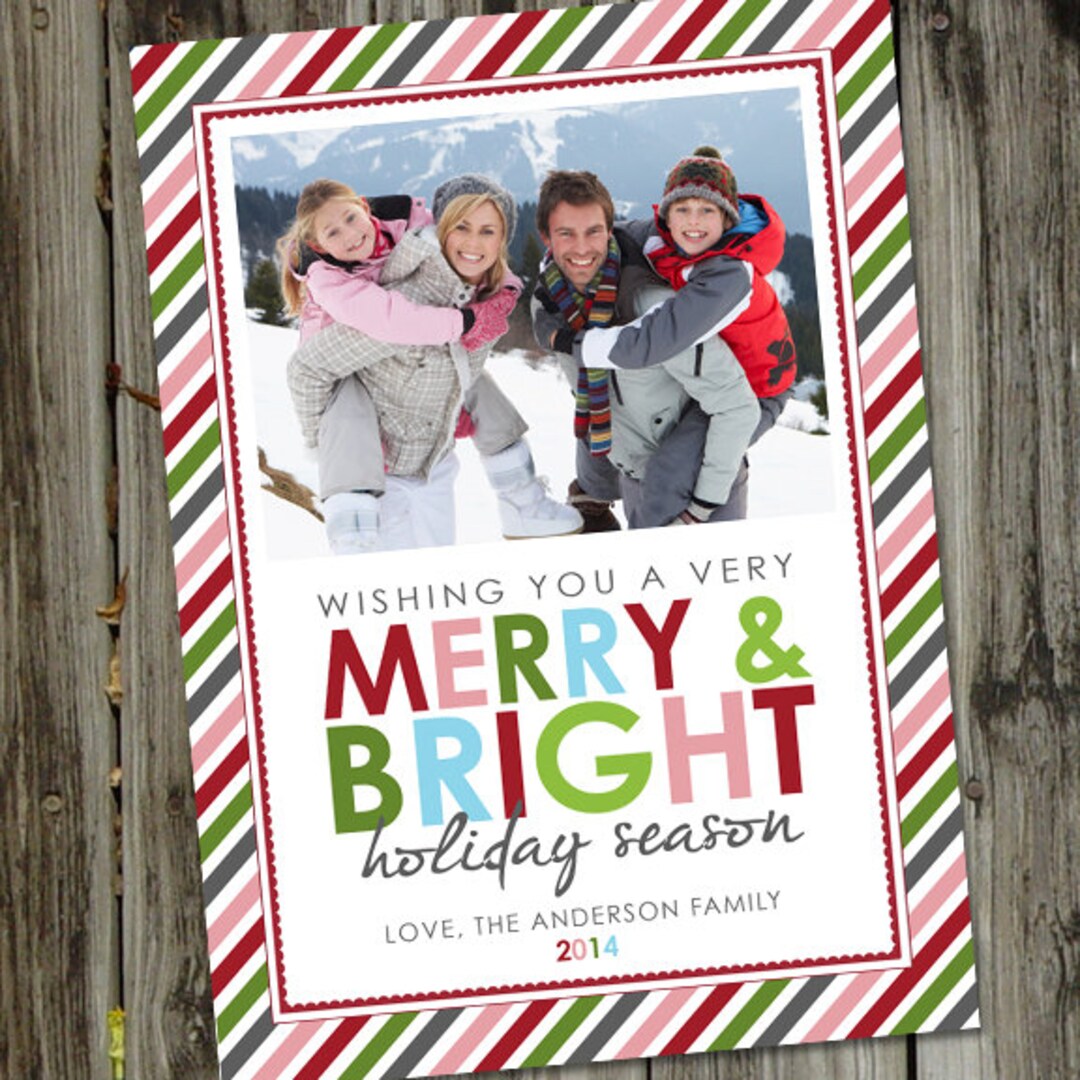 Merry Bright Stripes, Holiday Photo Card, Christmas Photo Cards ...