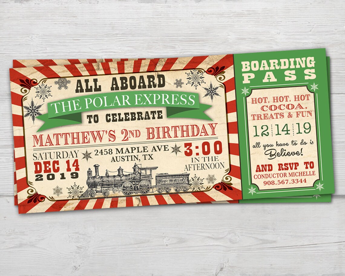 Polar Express Birthday Invitation Polar Express Invitation - Etsy